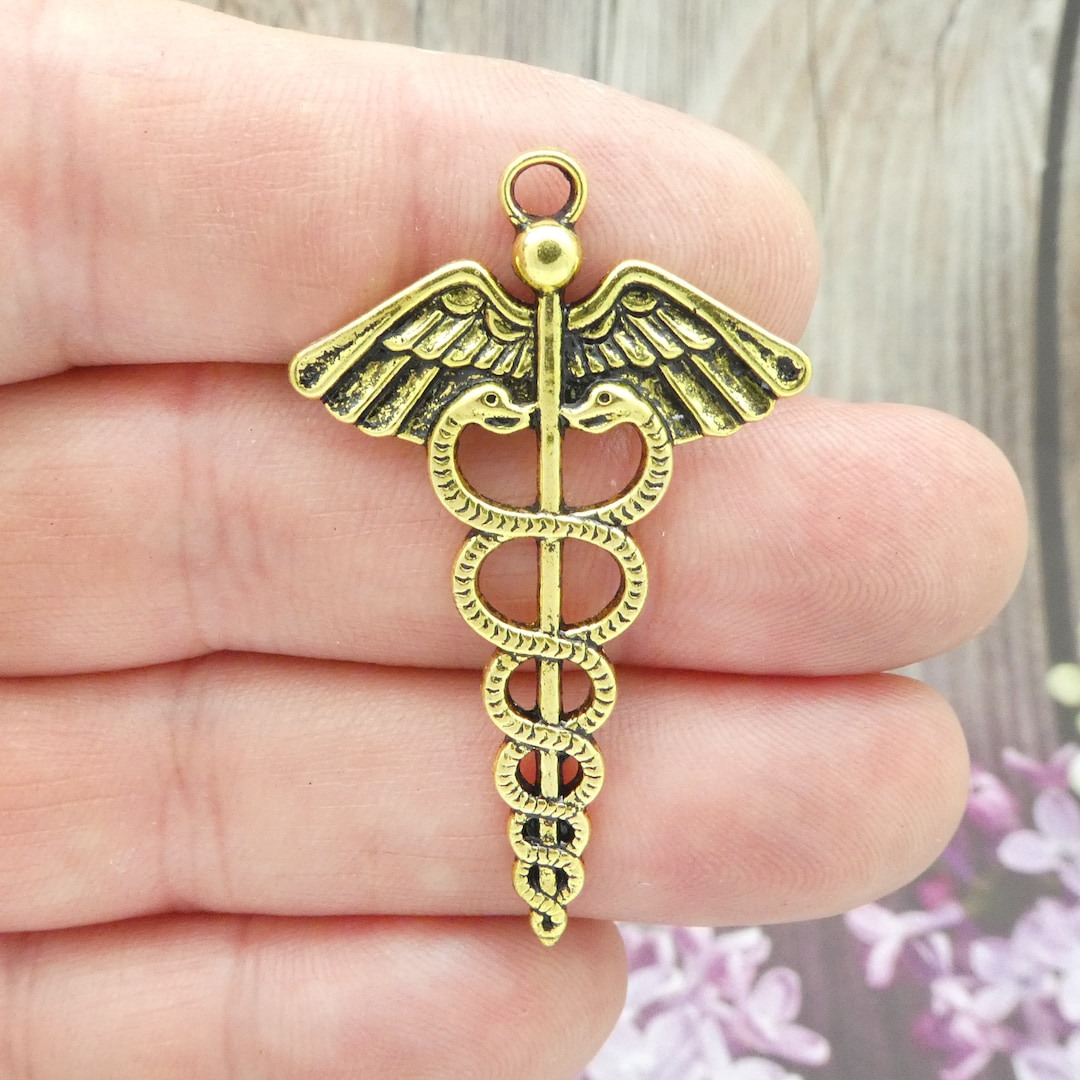 4 Gold Medical Caduceus Charm Pendant by TIJC SP1347 - Etsy