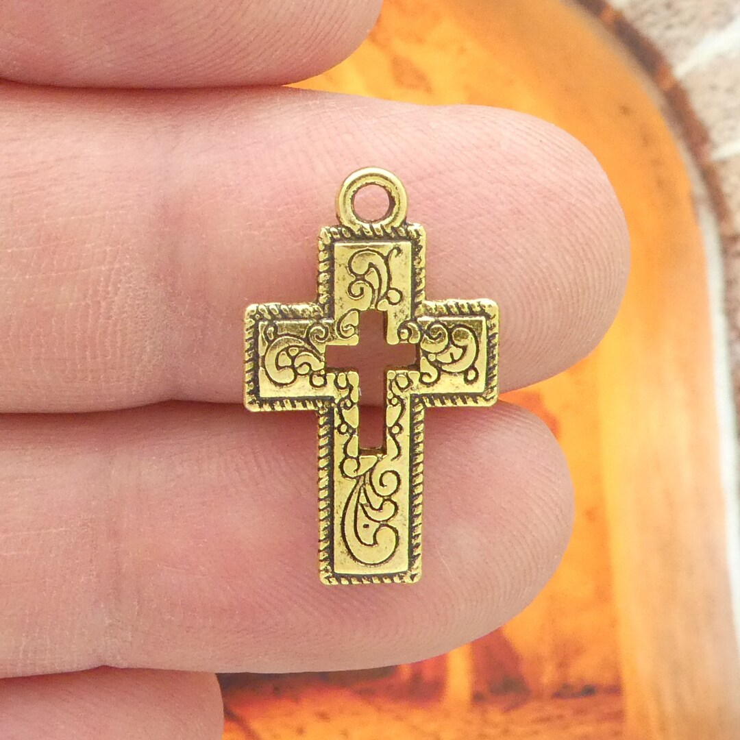 10 Gold Cross Charm Pendant 23x14mm by TIJC SP1359 - Etsy