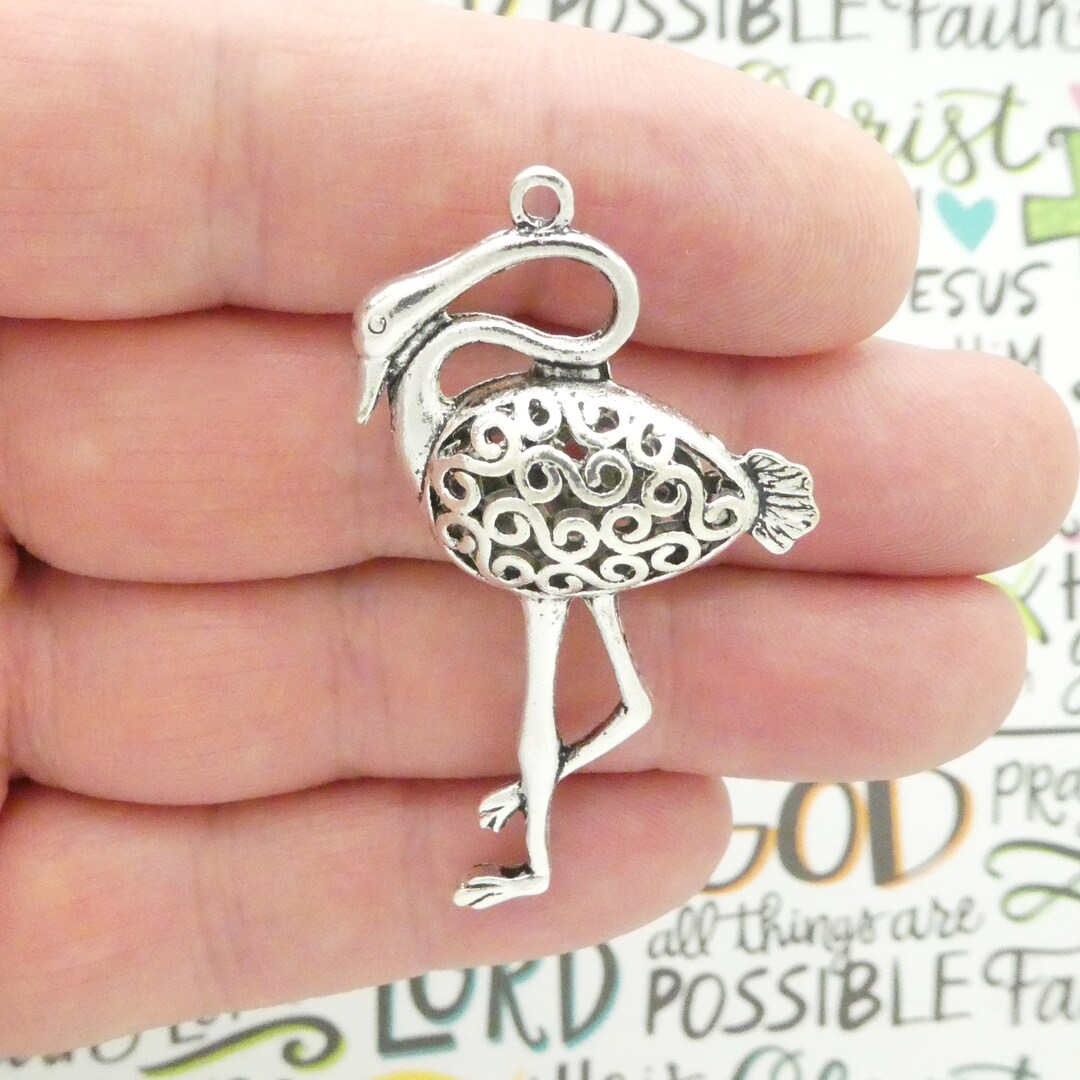 1 Silver Flamingo Pendant Art Deco Style 54x31mm by TIJC SP0655 - Etsy