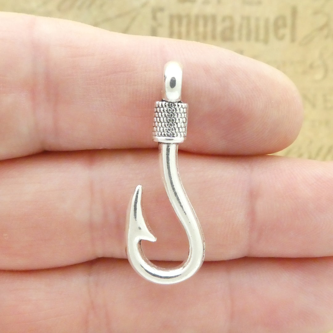 5 Fish Hook Charm Fishing Pendant Silver by TIJC SP1933 - Etsy UK