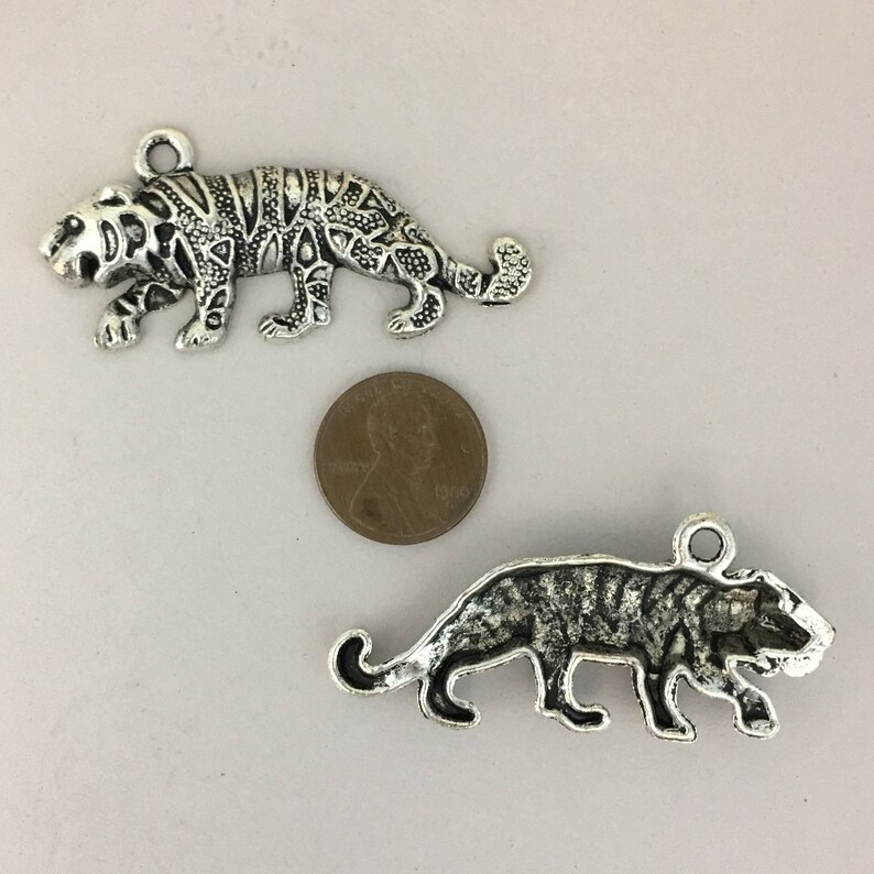2 Silver Tiger Charm Pendant by TIJC SP0651 | Etsy