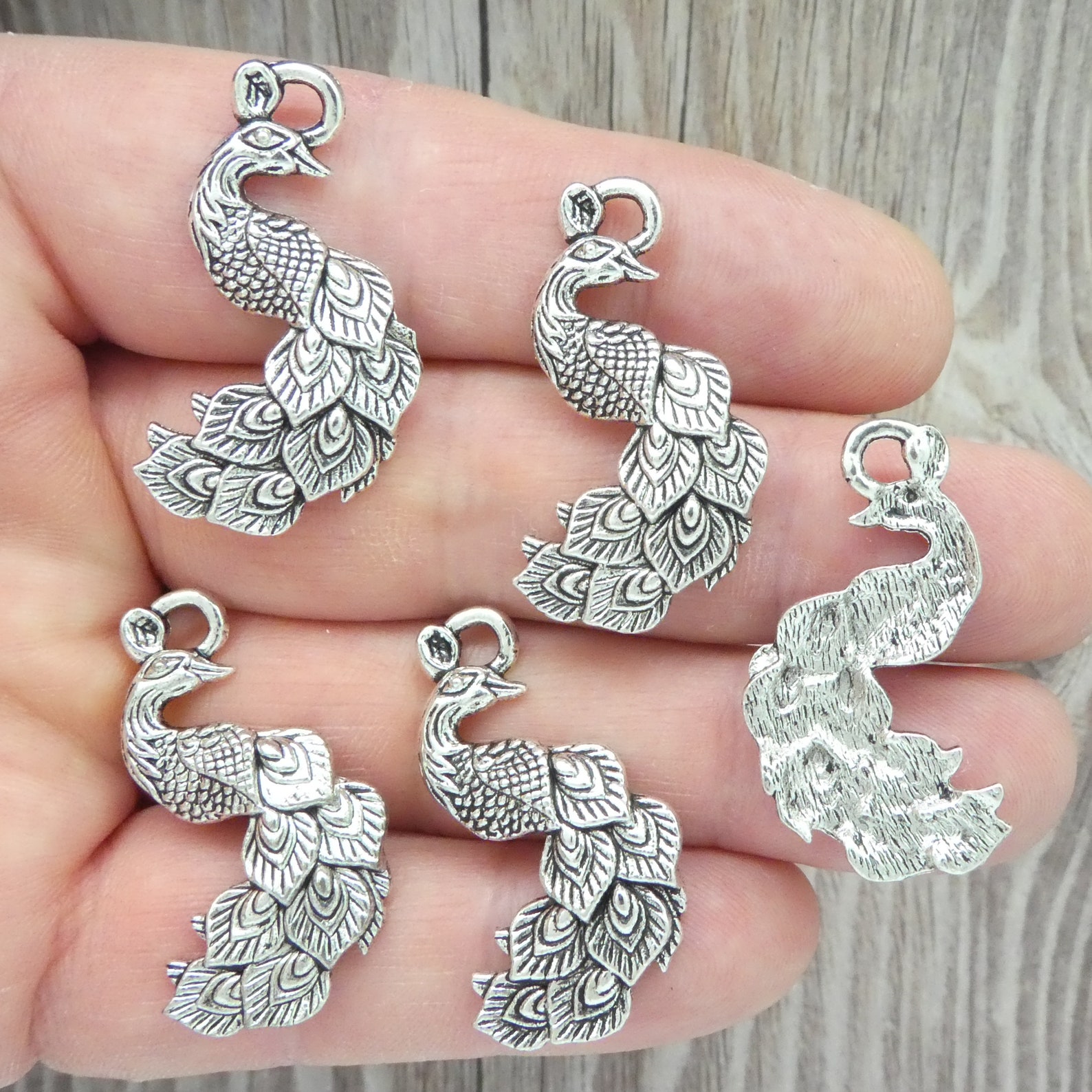 5 Silver Peacock Charm by TIJC SP0331 - Etsy