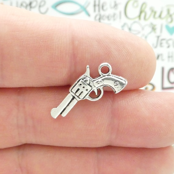 12 Silver Hand Gun Charm Pistal Pendant 11x21mm by TIJC SP0723 | Etsy