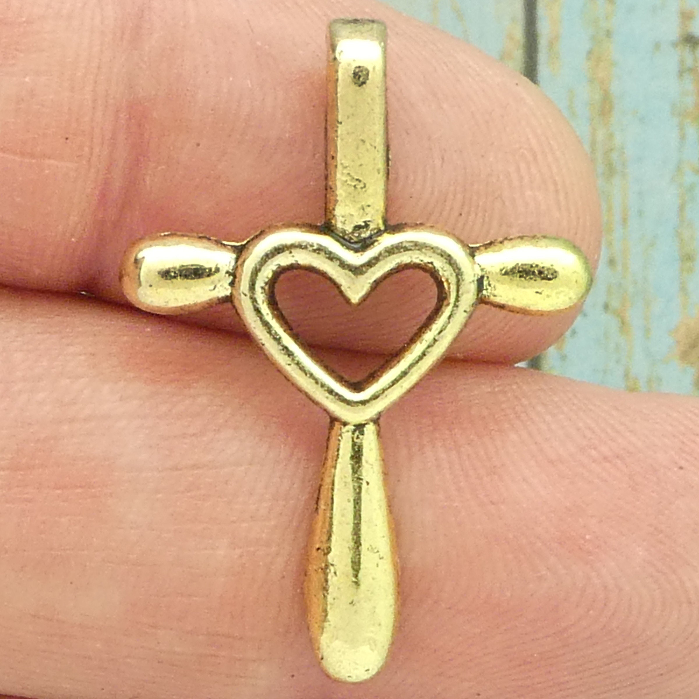 5 Gold Heart Cross Charm by TIJC SP1733 | Etsy