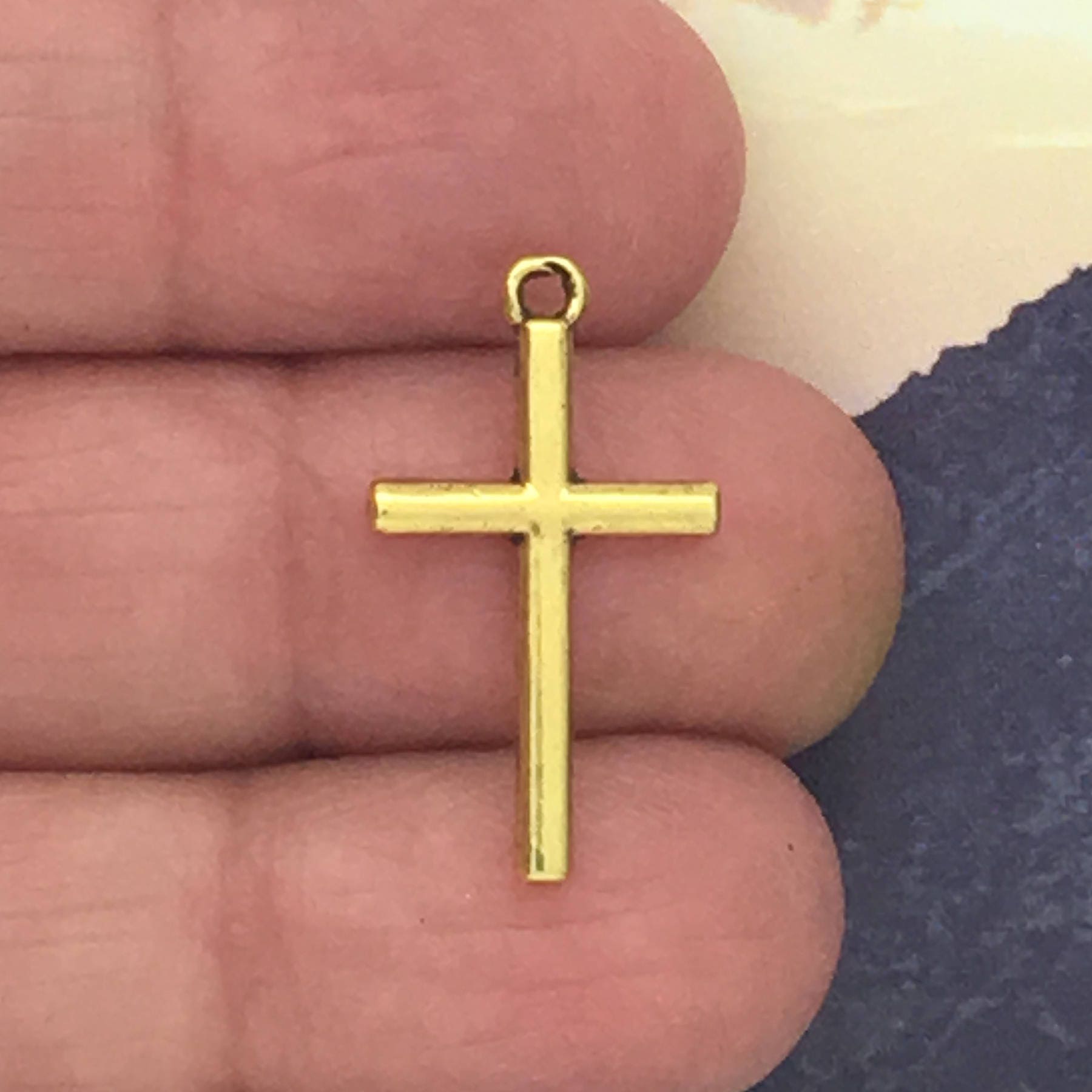10 Simple Gold Cross Charm Small by TIJC SP0702 | Etsy