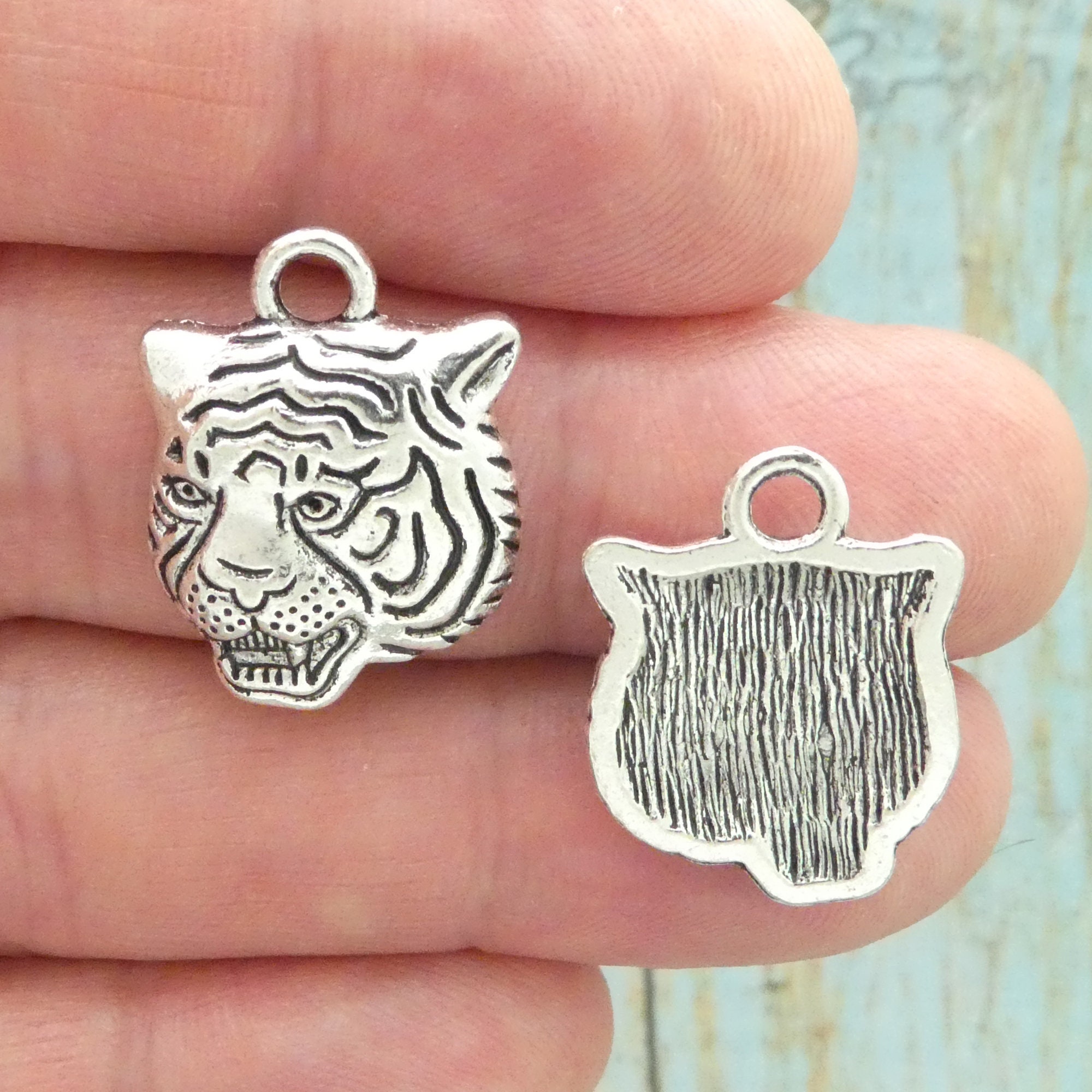 5 Head of a Silver Tiger Charm Pendant for Necklace or | Etsy