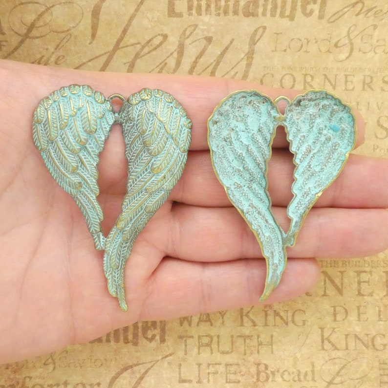 2 Spread Gold Angel Wings Pendant With Turquoise Oxidation - Etsy