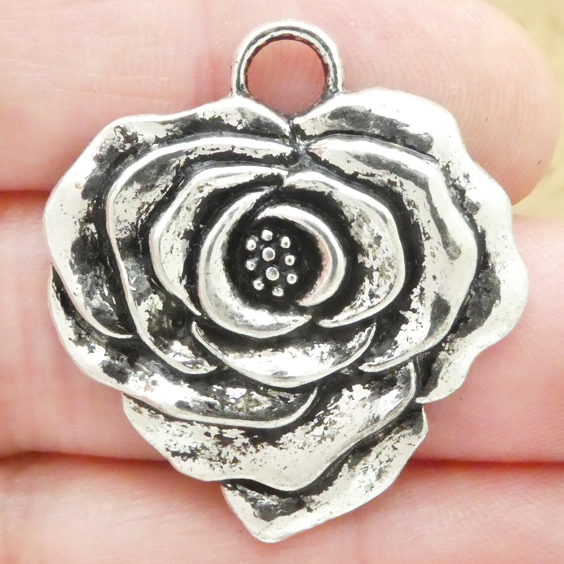 2 Silver Rose Charm Flower Pendant by TIJC SP2001 - Etsy
