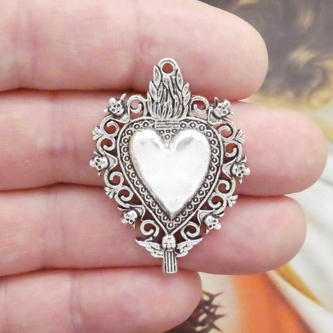 2 Sacred Heart Charm Pendants Silver by TIJC SP2051 - Etsy
