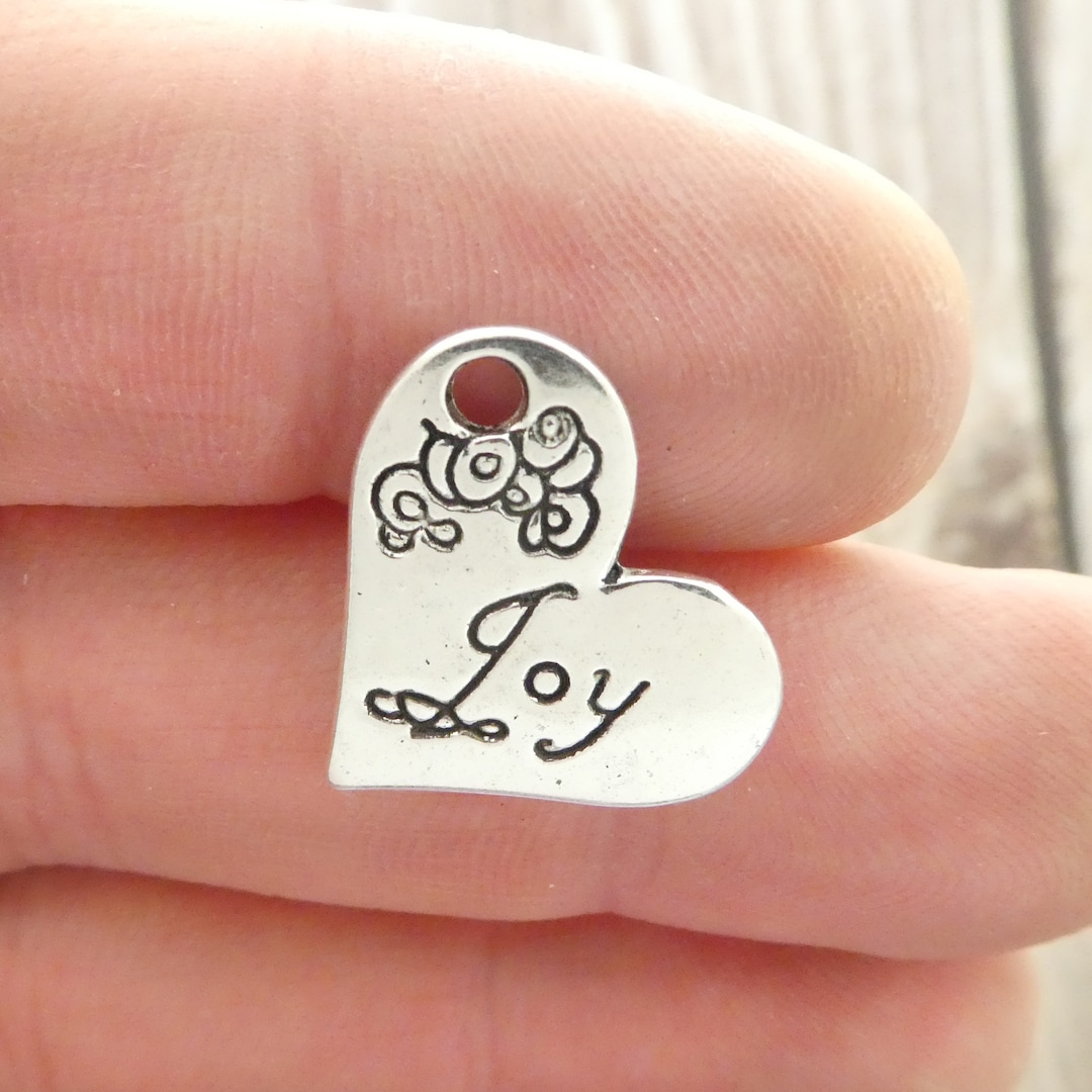 BULK 16 Silver Joy Affirmation Heart Charm Pendant 18x21mm by TIJC ...