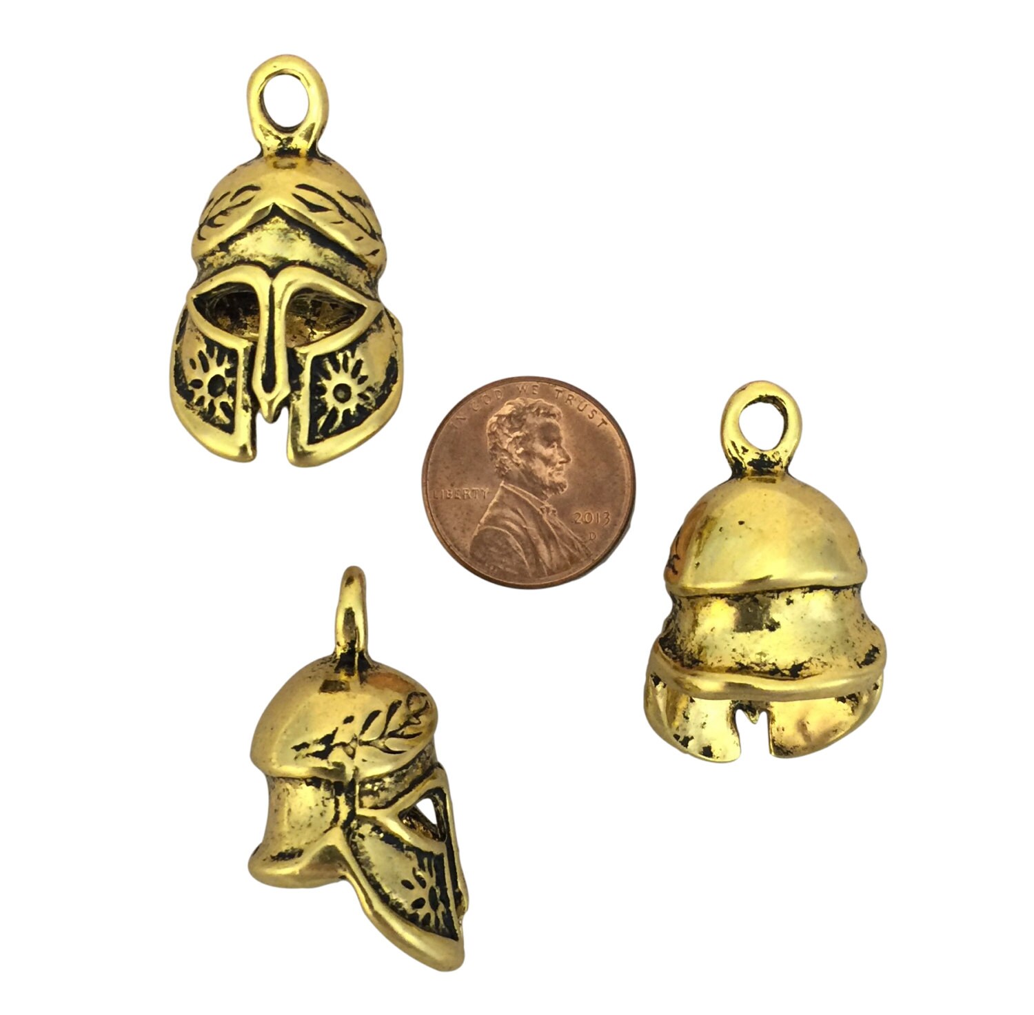 1 Gold Spartan Helmet Charm 3D Trojan Pendant Large 34x20mm by TIJC ...