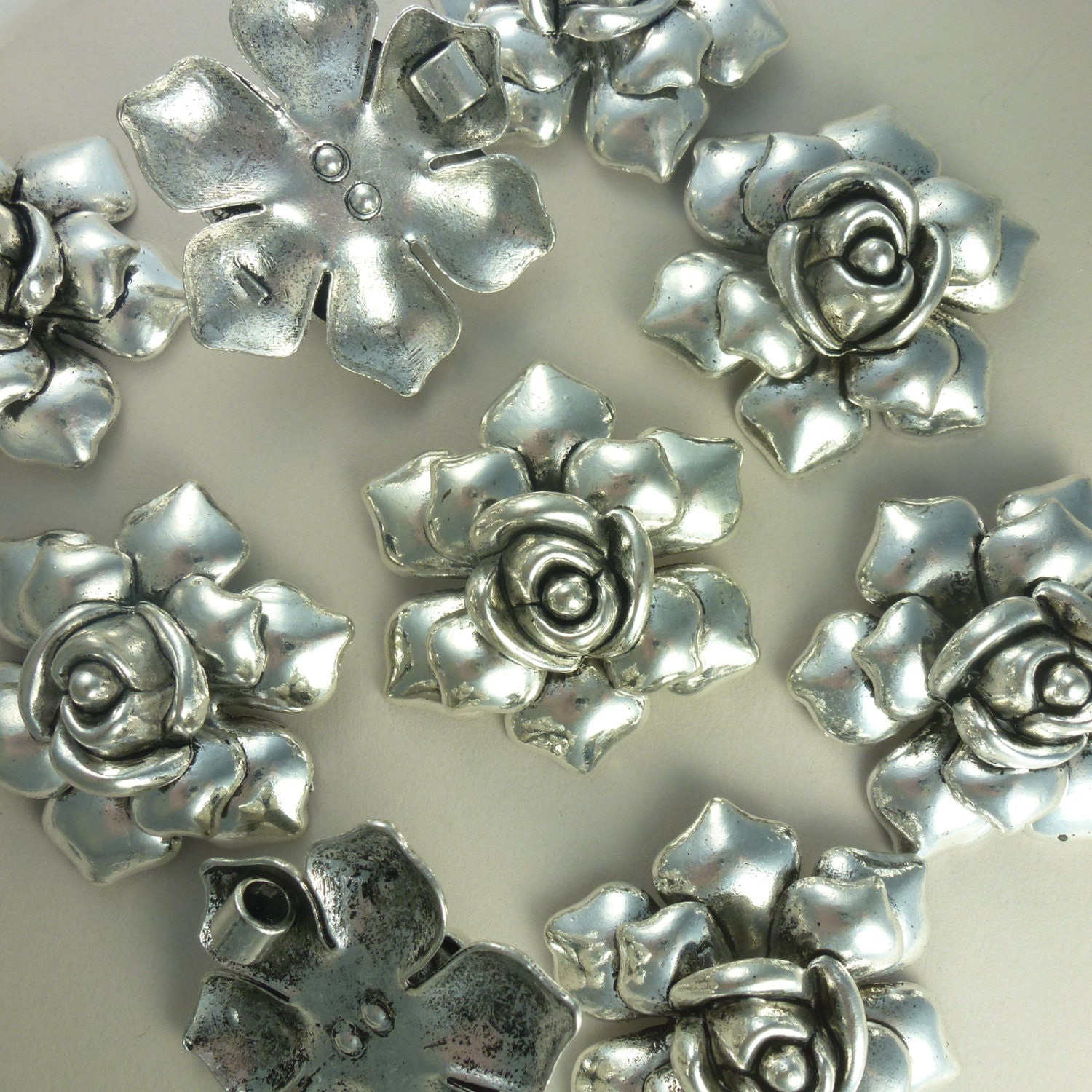 1 Silver Rose Charm Flower Pendant by TIJC SP0837 | Etsy