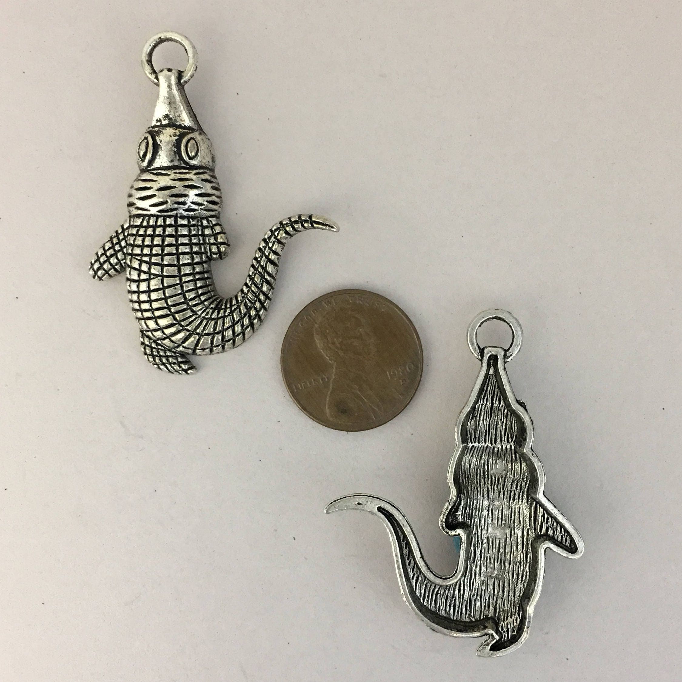 BULK 12 Silver Gator Charm Alligator Pendant Large by TIJC SP0662B - Etsy