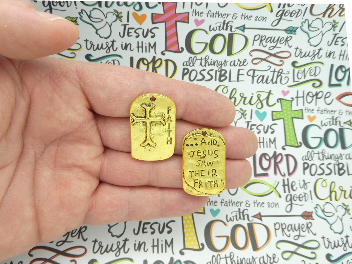 2 Faith Charm with Cross Dog Tag Gold by TIJC SP1834 | Etsy