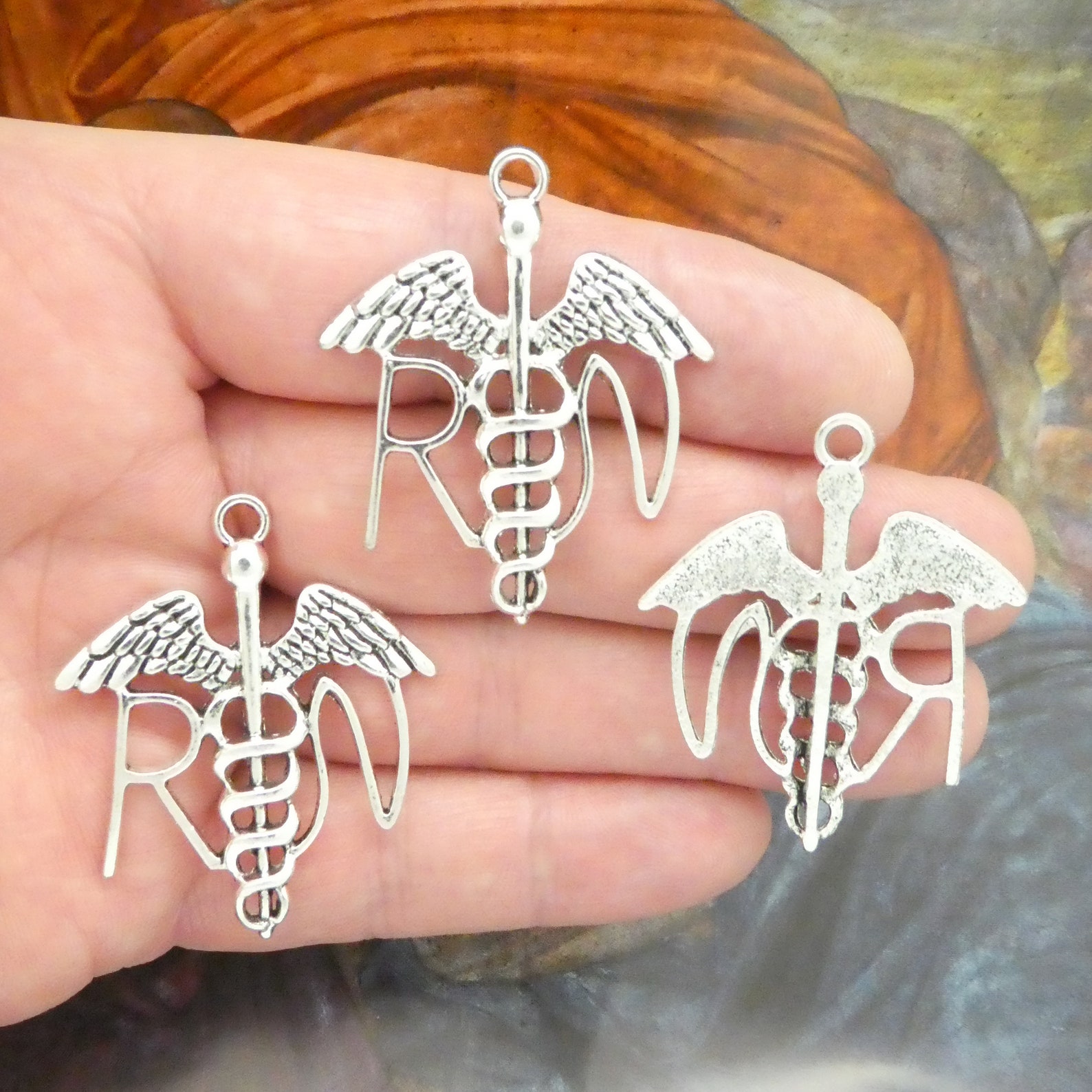 4 Silver RN Caduceus Charm Medical Pendant 44x37mm by TIJC | Etsy