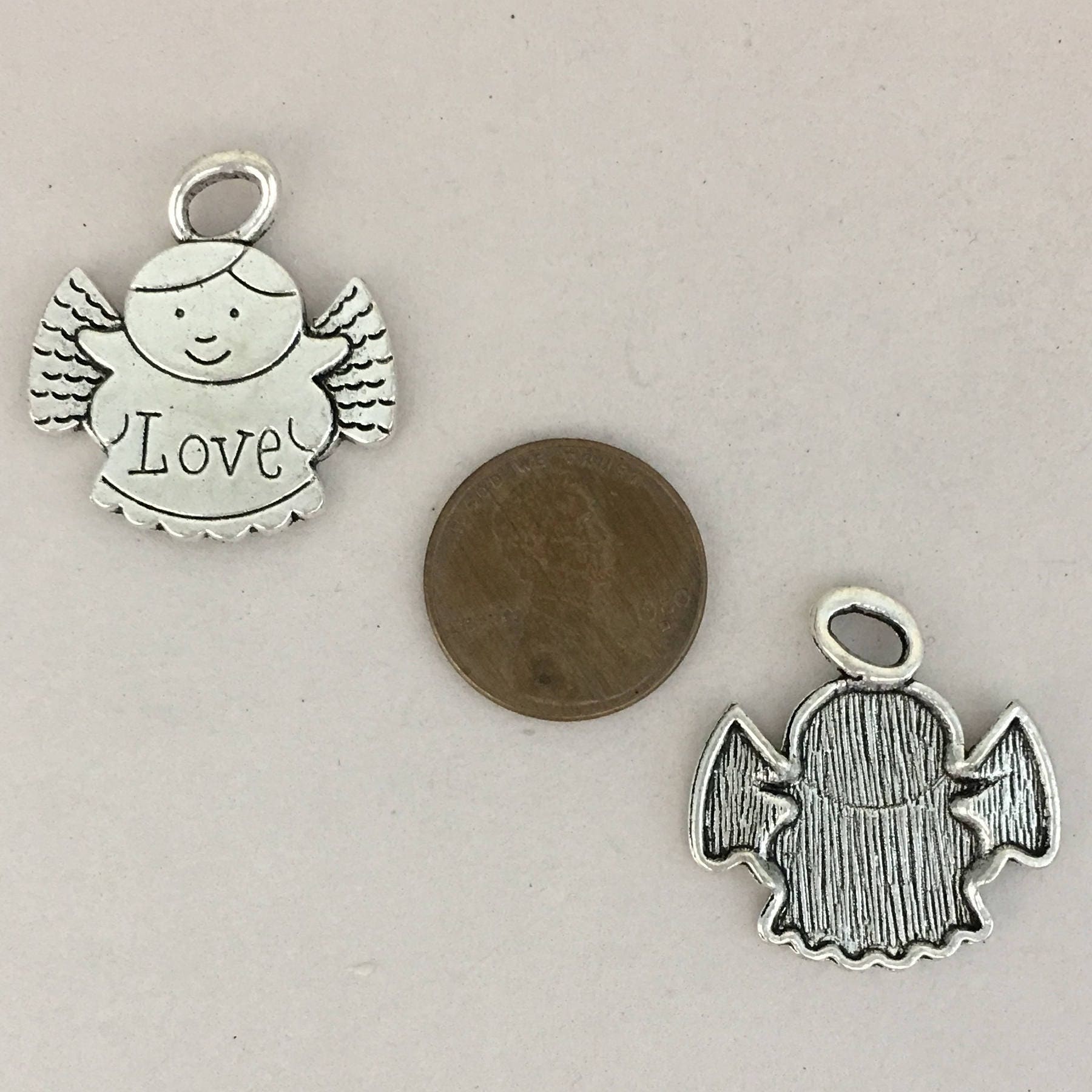 6 Love Affirmation Silver Angel Charm 26x25mm by TIJC SP0413 | Etsy