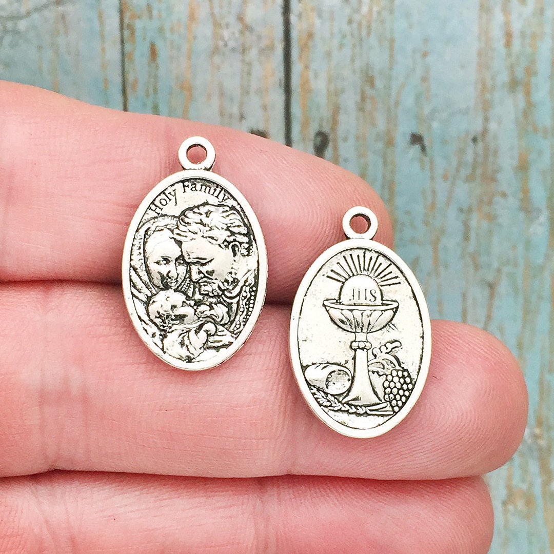 5 First Communion Charm Holy Family Medal Silver by TIJC SP0409 - Etsy