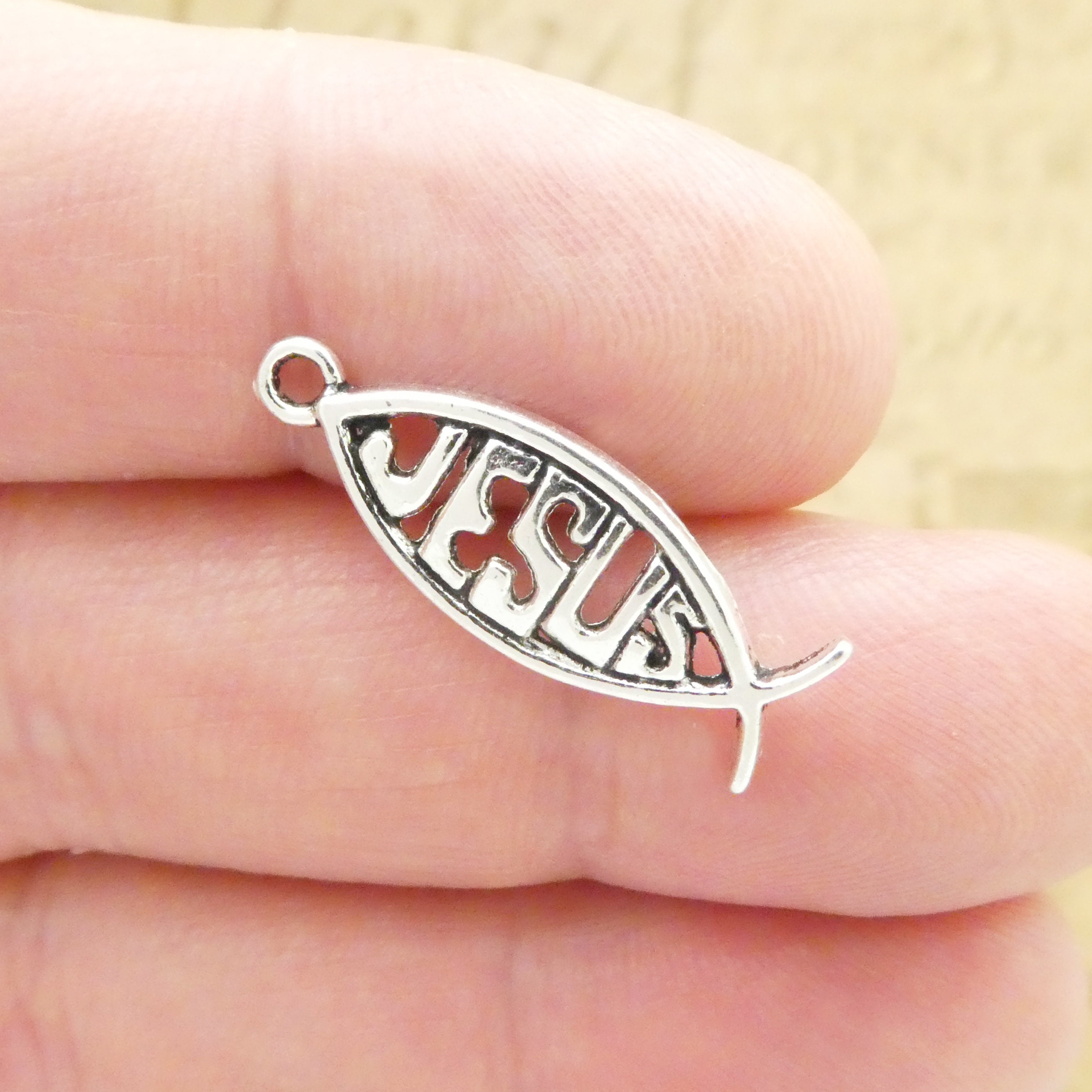 10 Christian Fish Jesus Charms Silver by TIJC SP0343 | Etsy