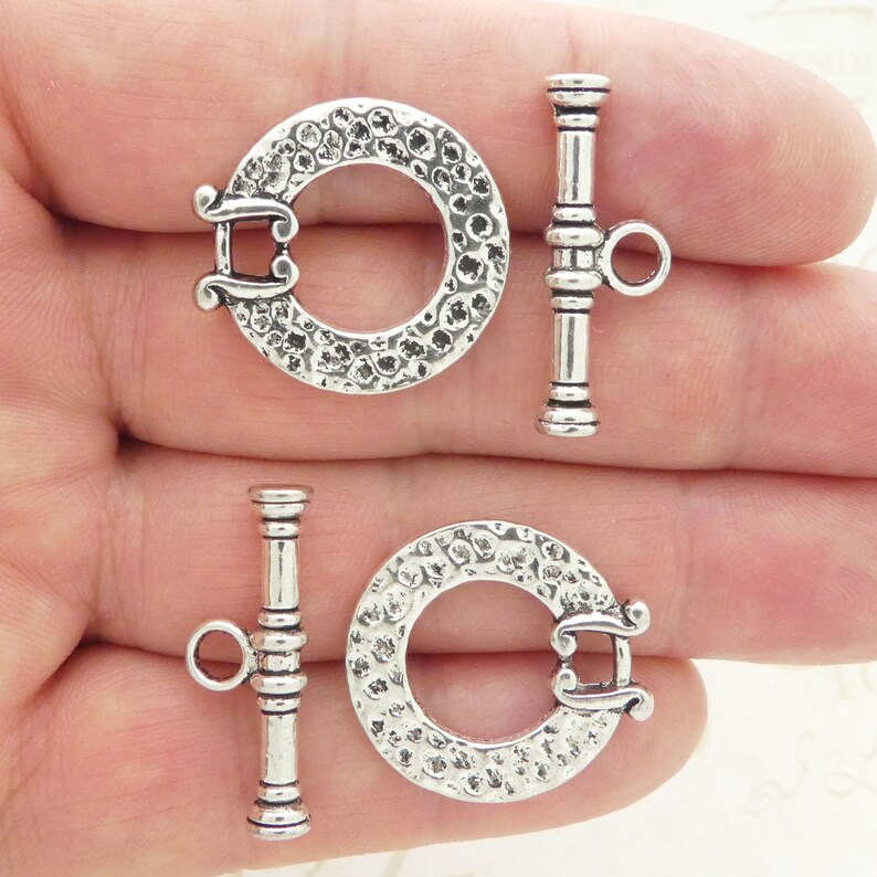 2 Sets Silver Toggle Clasp Large Round Hammered 25x24mm by - Etsy