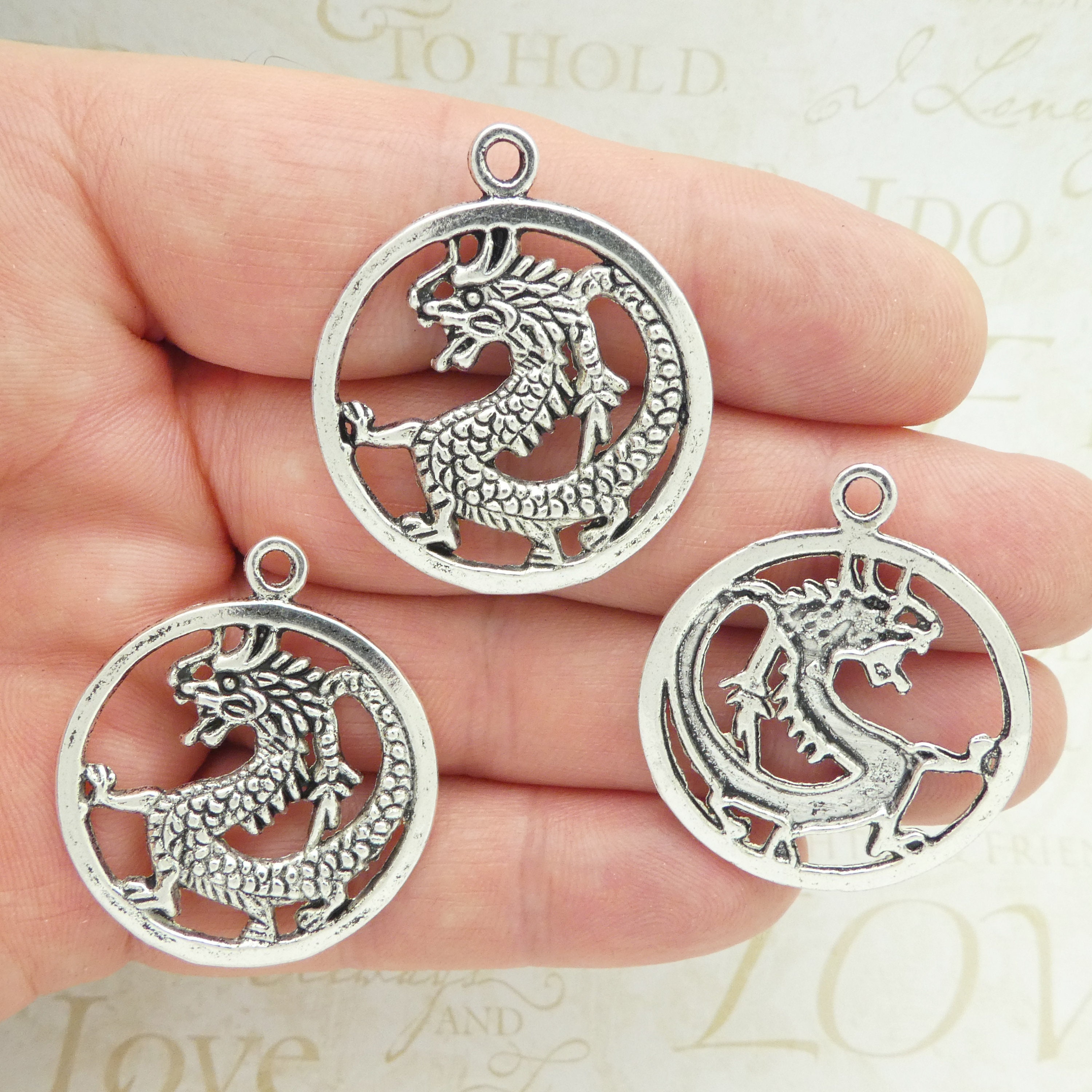 3 Chinese Dragon Charm Pendant Silver by TIJC SP0640 - Etsy