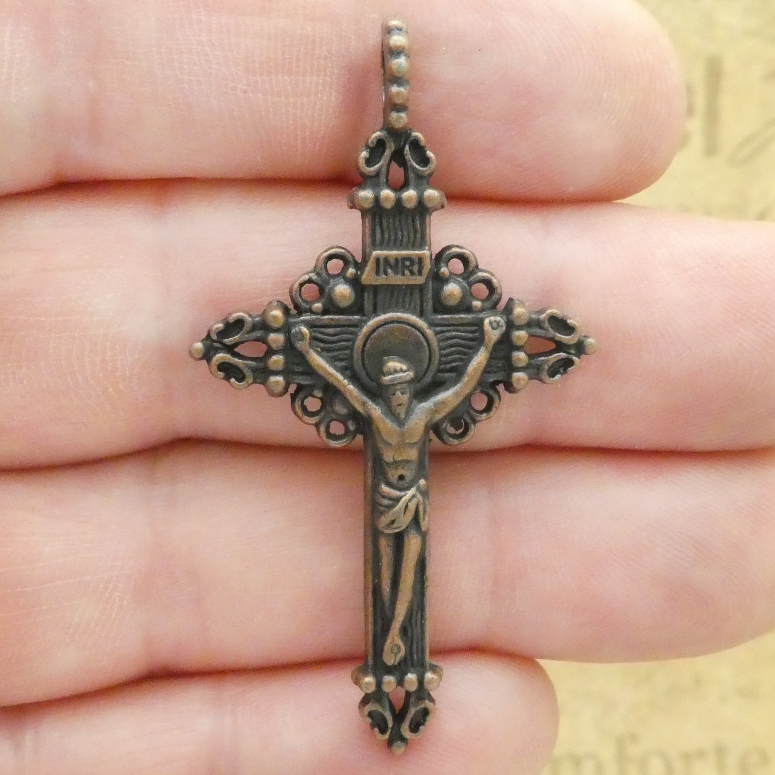 2 Copper Crucifix Cross Charm Pendant for Rosary Parts 51x28mm - Etsy