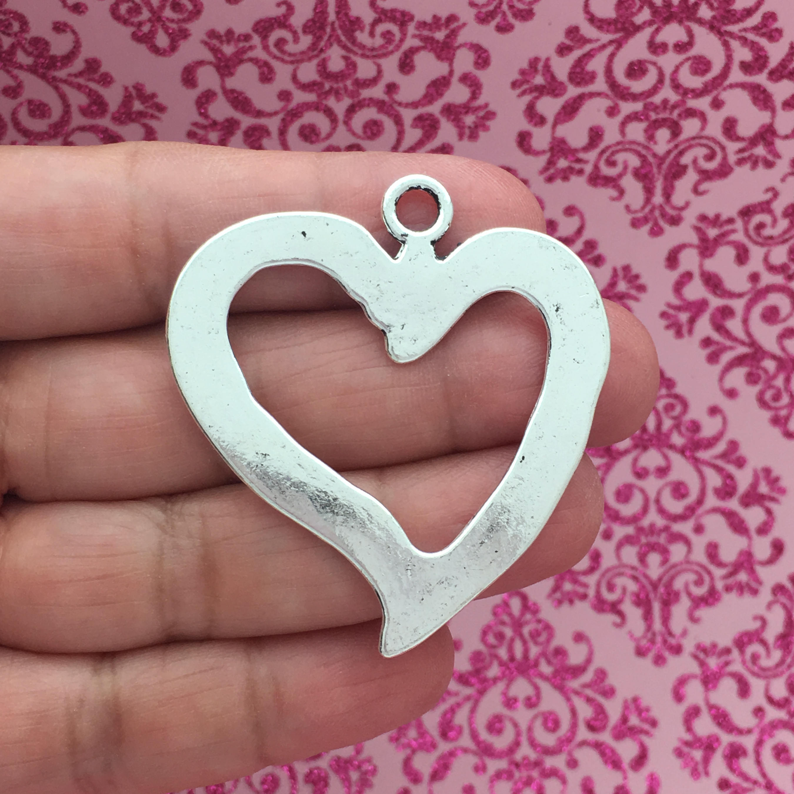 2 Open Heart Charm Hammered Silver by TIJC SP1564 | Etsy