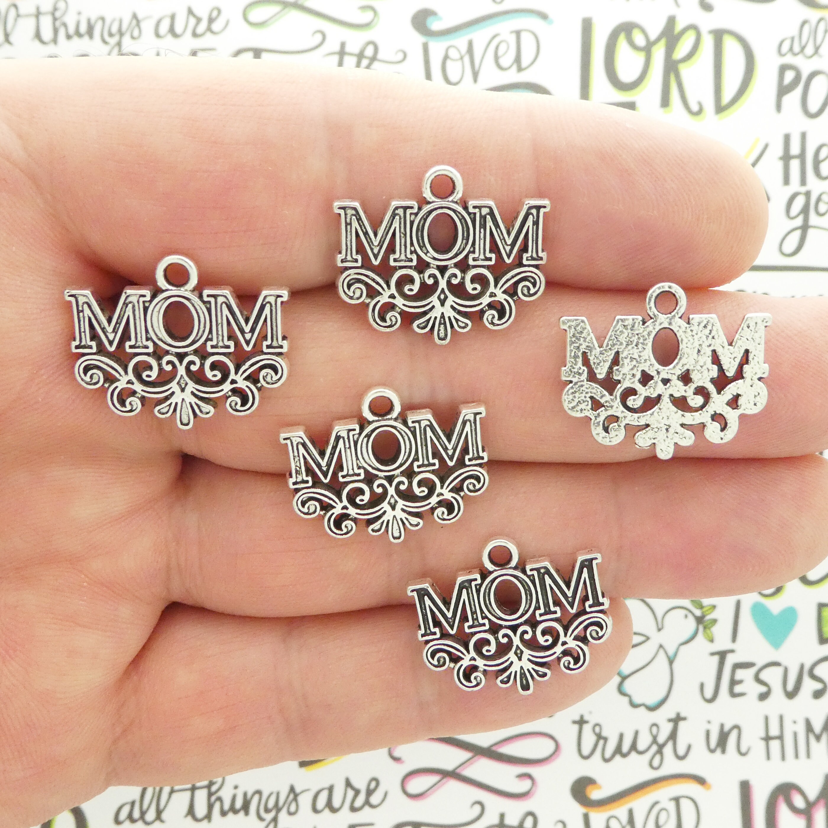 5 Silver Mom Charm Pendant 18x22mm by TIJC SP1447 | Etsy