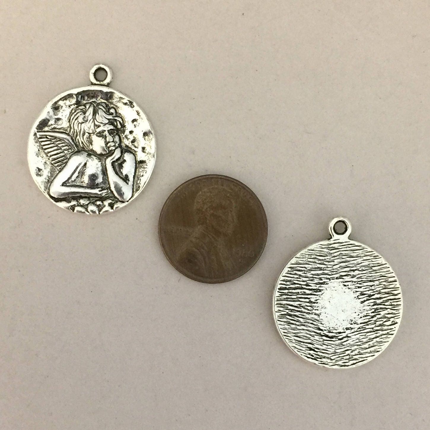 BULK 8 Silver Raphael Angel Charm Medal 27x22mm by TIJC SP0414B - Etsy