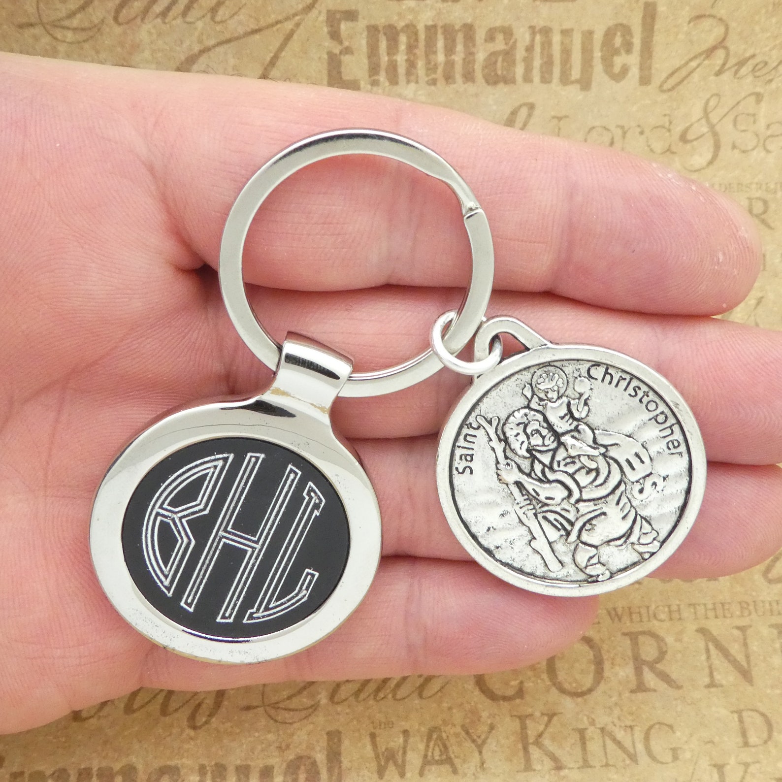 1 St Christopher Keychain With Personalized Monogram Engraved - Etsy