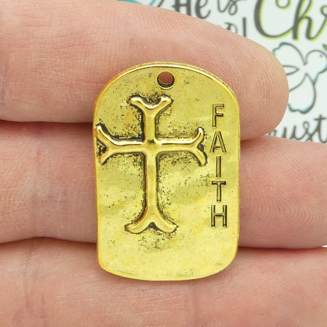 2 Faith Charm With Cross Dog Tag Gold by TIJC SP1834 - Etsy
