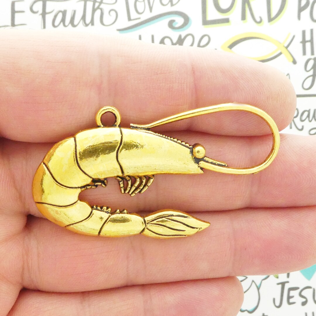 2 Gold Shrimp Charm Pendant Large 31x56mm by TIJC SP1944 - Etsy