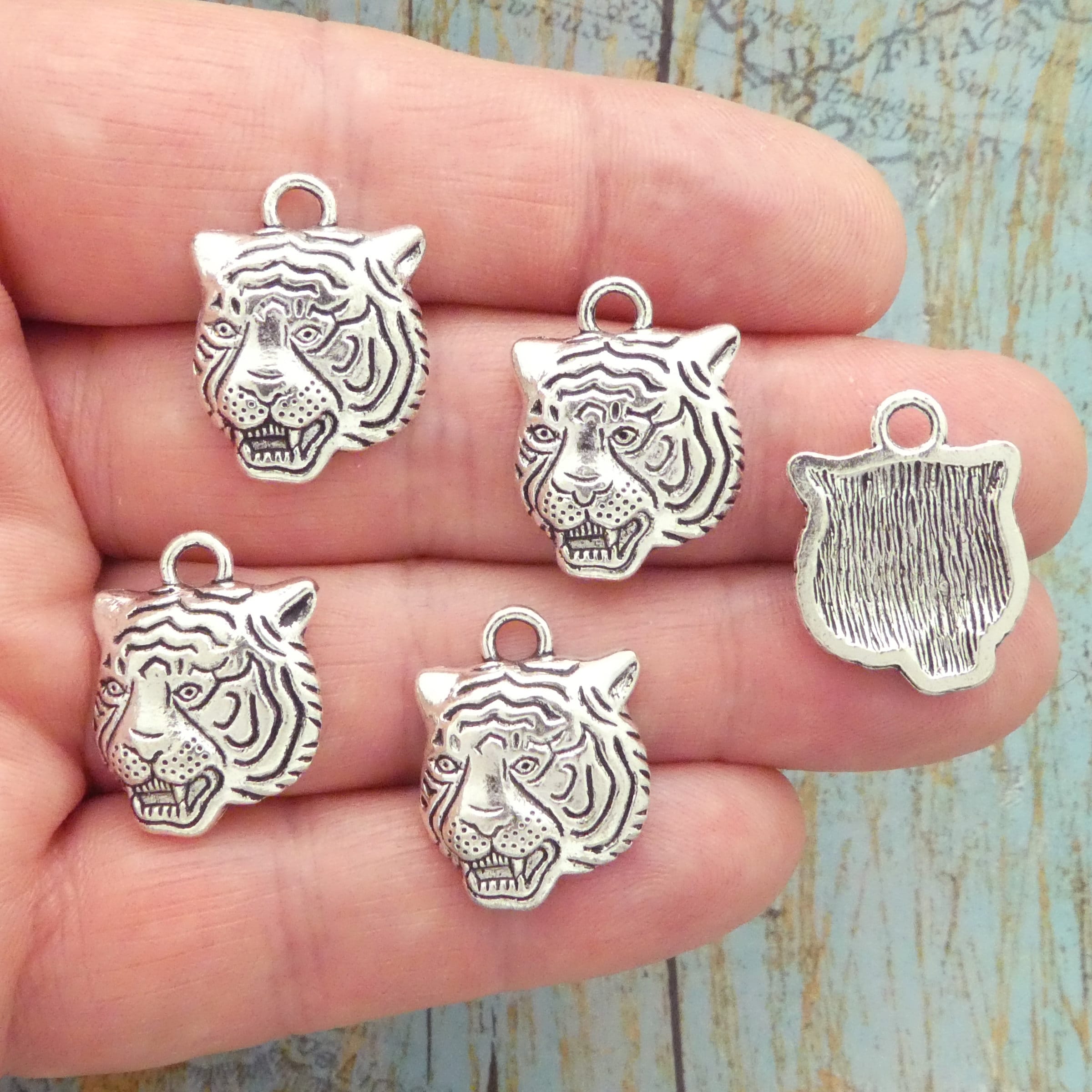 5 Head of a Silver Tiger Charm Pendant for Necklace or | Etsy