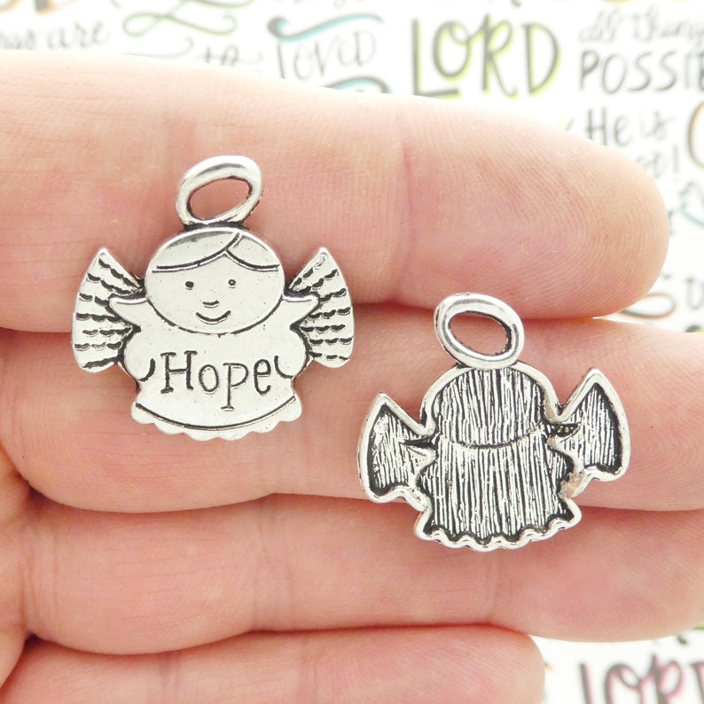 5 Hope Affirmation Silver Angel Charm Pendant 26x25mm by TIJC - Etsy