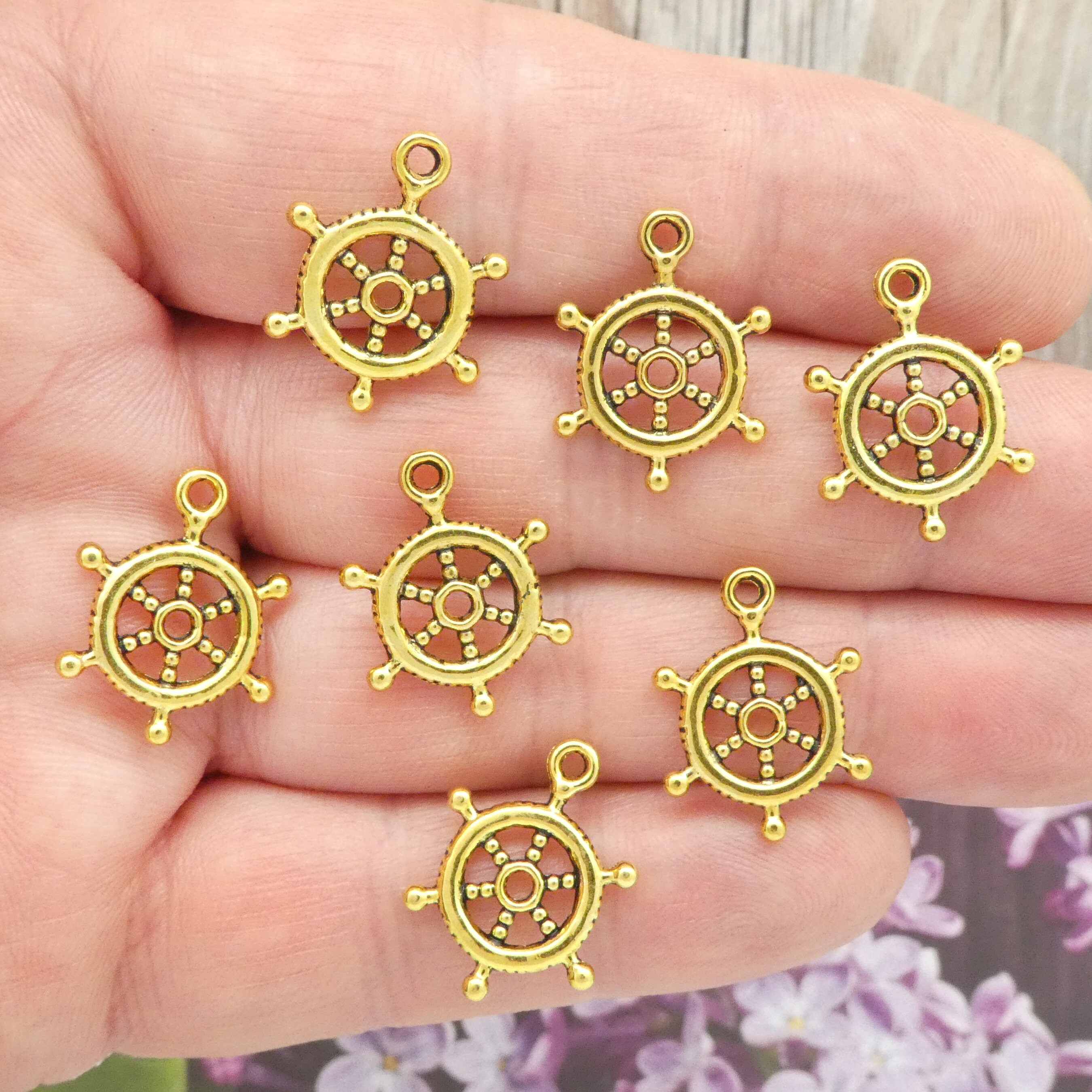 BULK 80 Ship Wheel Charm Gold Small by TIJC SP1104B | Etsy