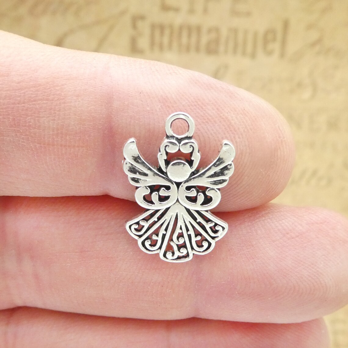 10 Filigree Silver Angel Charm Pendant by TIJC SP1825 - Etsy