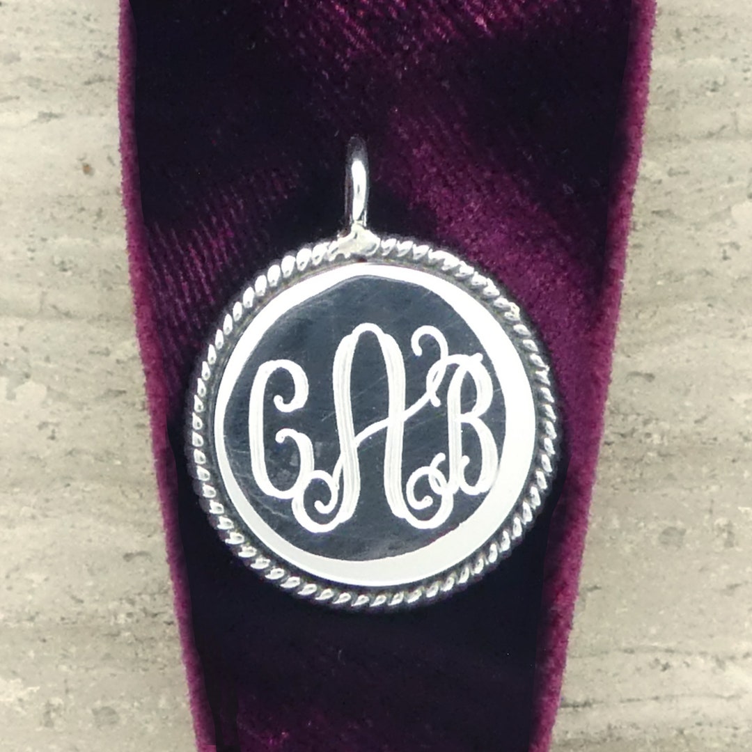 Personalized Round Sterling Silver Engraved Monogram Charm Pendant ...