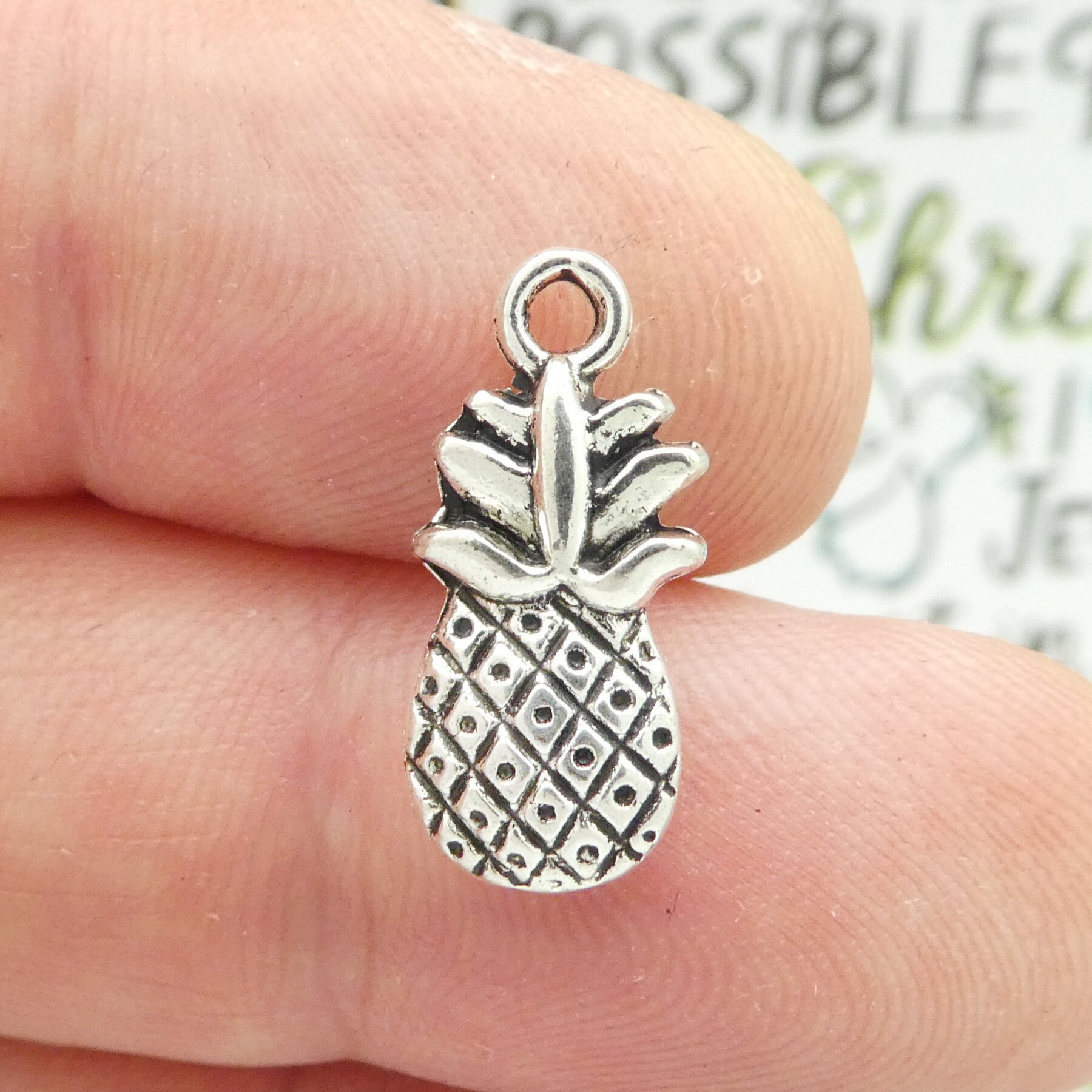 6 Pineapple Charm Silver Double Sided by TIJC SP1808