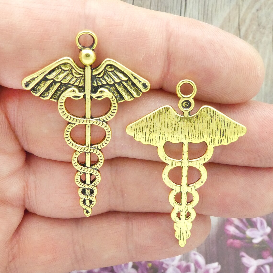 4 Gold Medical Caduceus Charm Pendant by TIJC SP1347 | Etsy