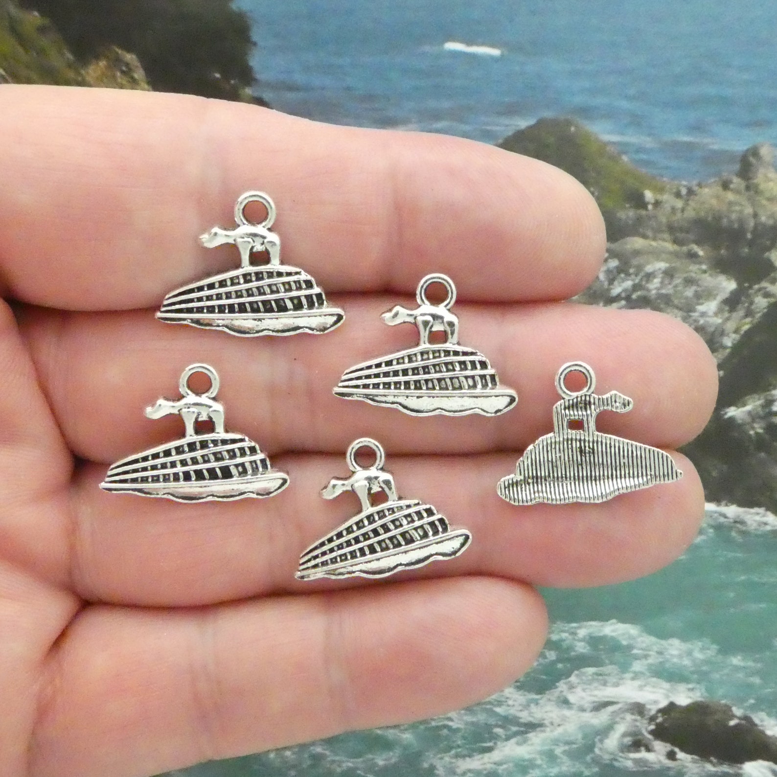 12 Silver Steamboat Charm Boat Pendant 16x21mm by TIJC SP0894 - Etsy