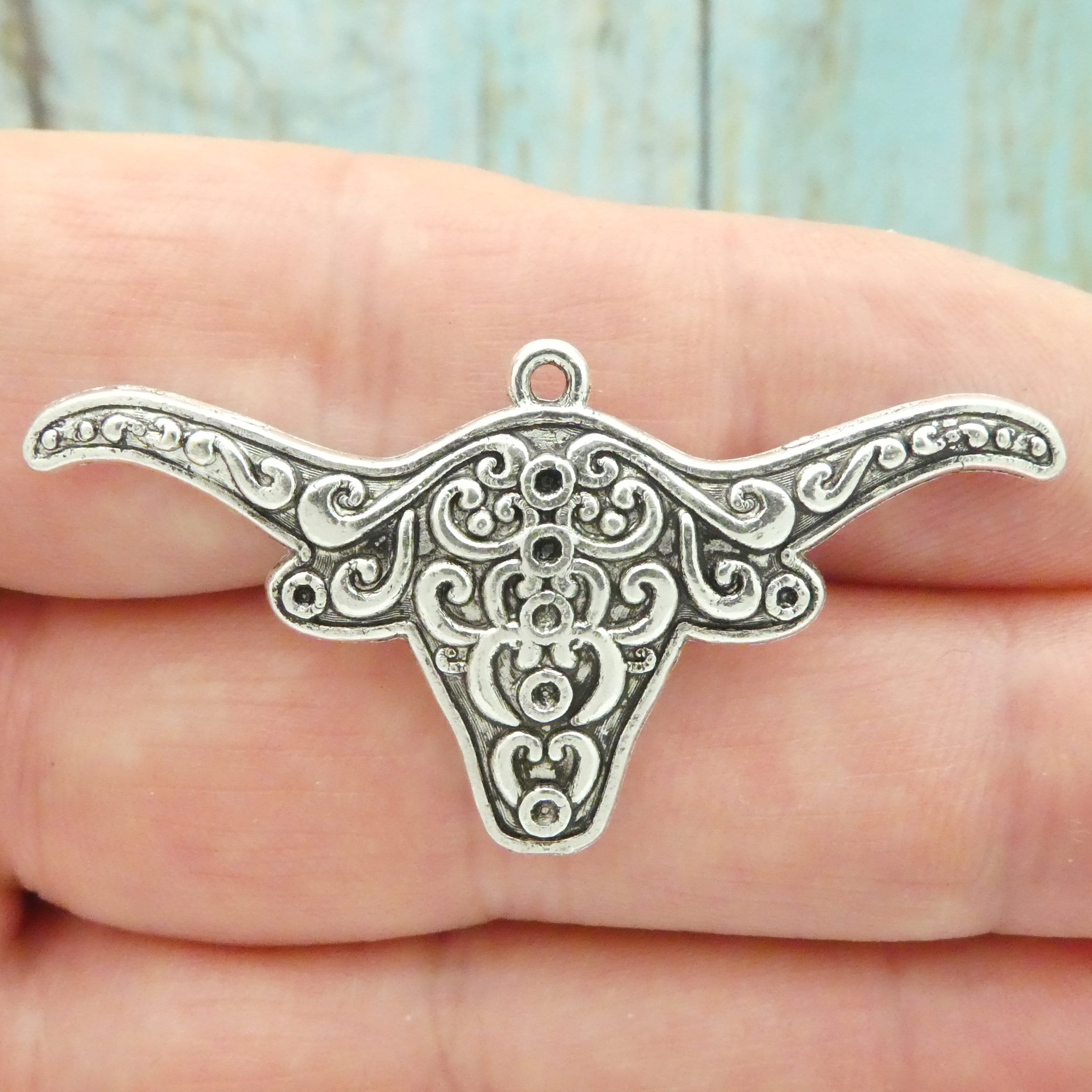 3 Silver Longhorn Pendant 25x50mm by TIJC SP0804 - Etsy