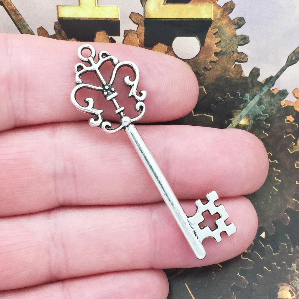3 Silver Skeleton Key Charm Pendant by TIJC SP0110 | Etsy