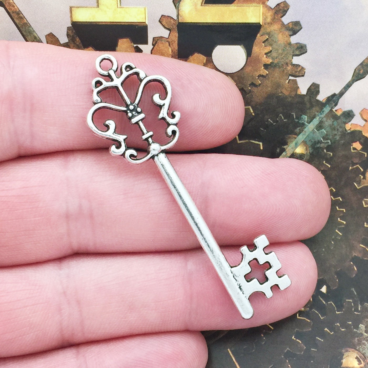 3 Silver Skeleton Key Charm Pendant by TIJC SP0110 | Etsy
