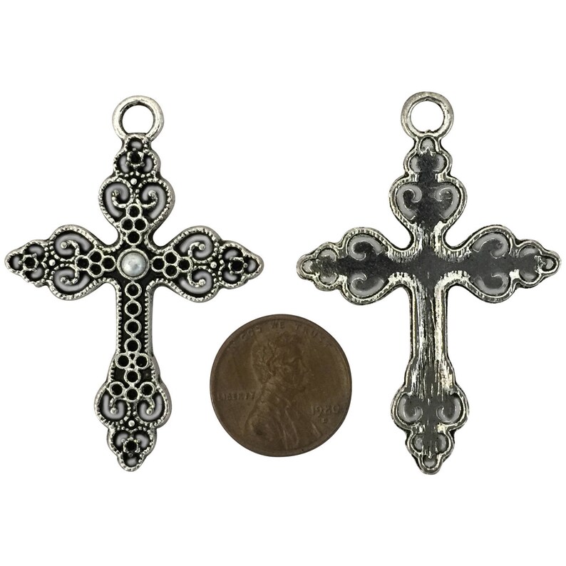 2 Filigree Silver Cross Charm Pendant 50x35mm by TIJC SP1632 | Etsy