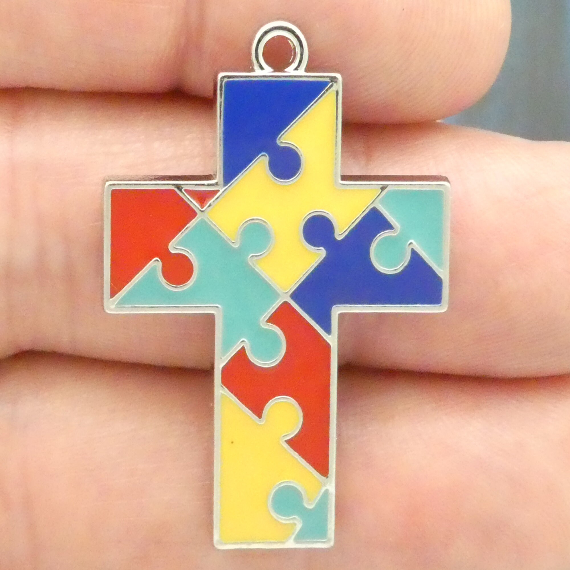 2 Cross Autism Puzzle Charms Silver With Enamel by TIJC SP1970 | Etsy
