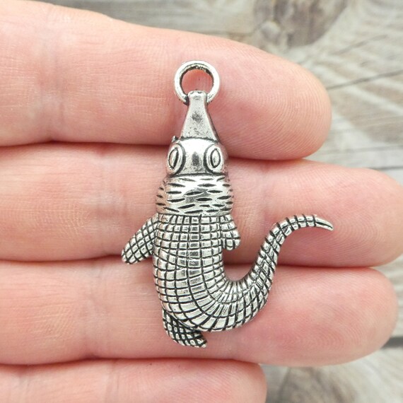 BULK 12 Silver Gator Charm Alligator Pendant Large by TIJC | Etsy