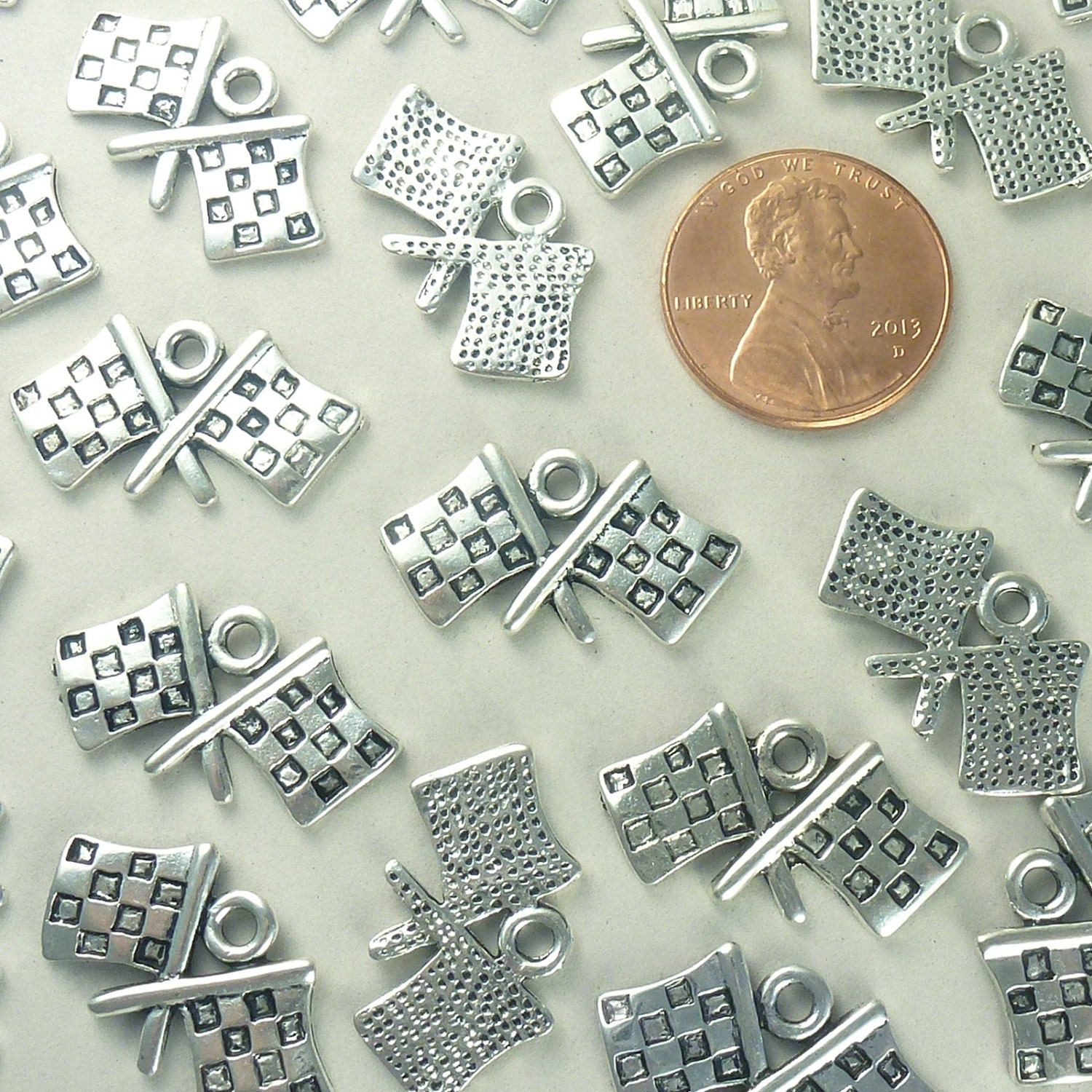 8 Checkered Flag Racing Charm Silver by TIJC SP1010 | Etsy