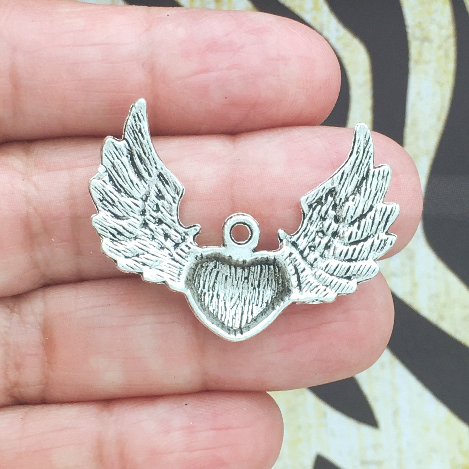 BULK 12 Angel Wing Charm Heart Silver by TIJC SP0267B - Etsy