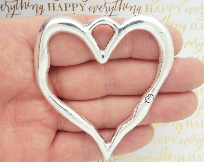 1 Silver Open Heart Charm Pendant Large by TIJC SP1787 - Etsy