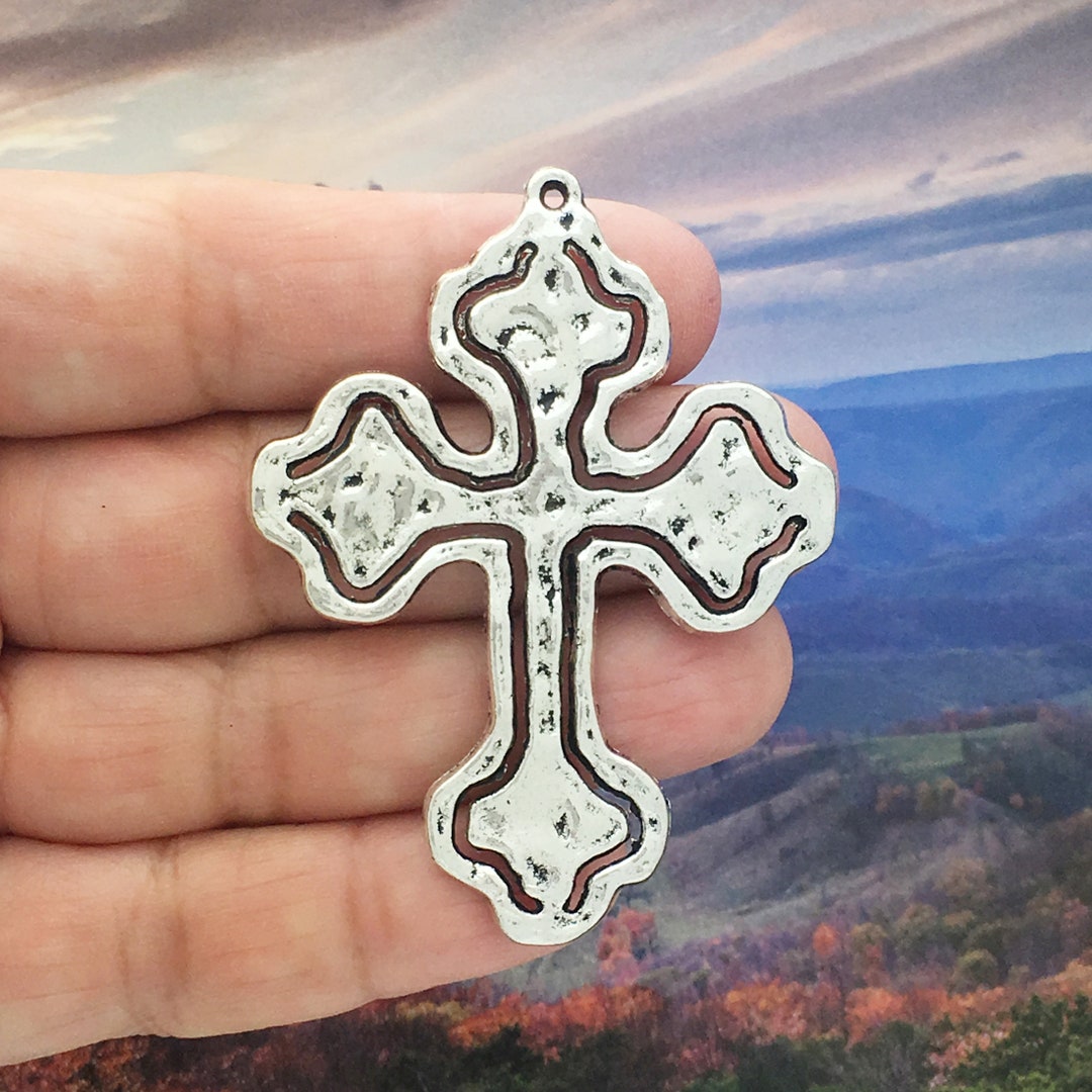 2 Hammered Cross Charm Pendant Silver by TIJC SP0658 - Etsy