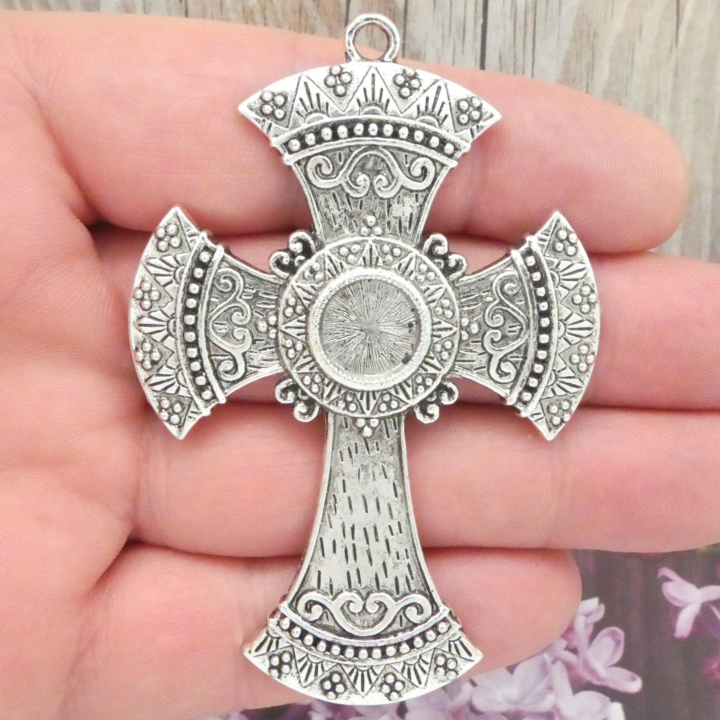 Bulk 3 Ornate Silver Cross Pendant Large by TIJC SP0653B - Etsy